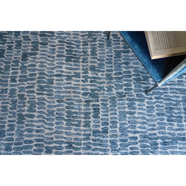 EXQUISITE RUGS Ink Blot Hand-tufted New Zealand Wool Navy Area Rug ...