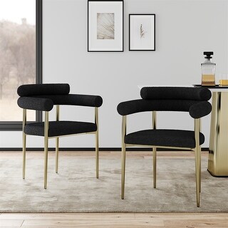 Round Boucle Backrest Sherpa Dining Chair with Metal Legs (Set of 2 ...