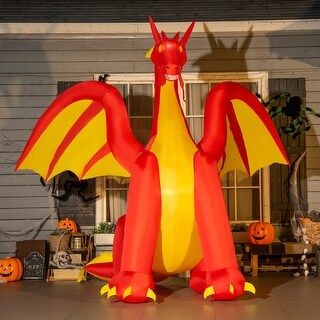 HOMCOM 9.5' Inflatable Dragon Halloween Decoration with Red and Golden ...