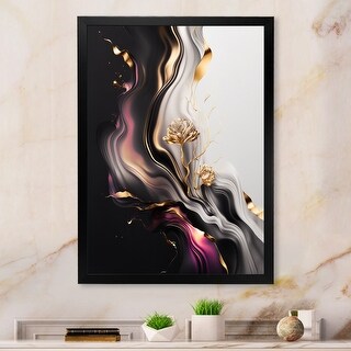 Designart "Gold Black Subtle Symmetry" Abstract Framed Canvas Art Print ...