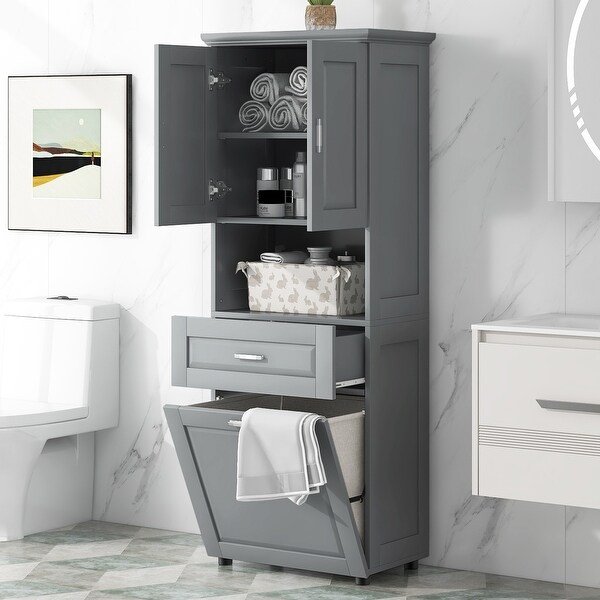 Tall Bathroom Cabinet with Laundry Basket Large Storage Space Tilt Out Laundry Hamper and Upper Storage Cabinet Bed Bath Beyond 41529204