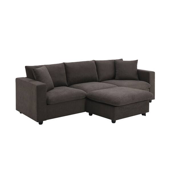 Dark Brown L-shaped Sectional Sofa Set Simple 4-seat Polyester Fabric ...