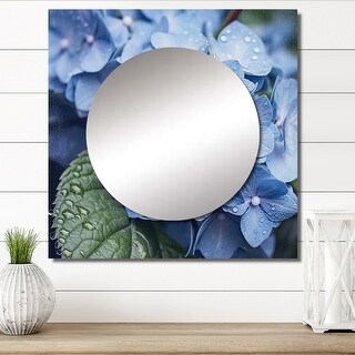Designart "Blue Green Hydrangea Blooms Heaven" Modern Wall Mirror ...