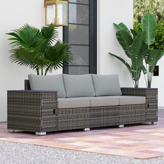 Outsunny 3 Seater Wicker Sofa with Storage and Thickened Cushions ...