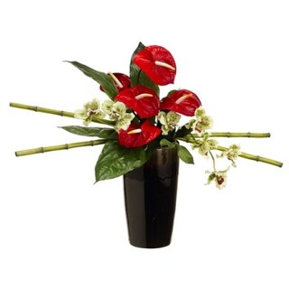 21" Artificial Red Anthurium & Odontoglossom Floral Arrangement - Bed ...