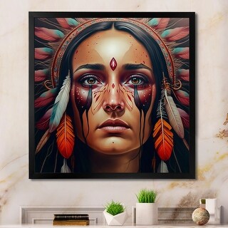 Designart "Colorful Native American Woman IV" Contemporary Glam Framed ...