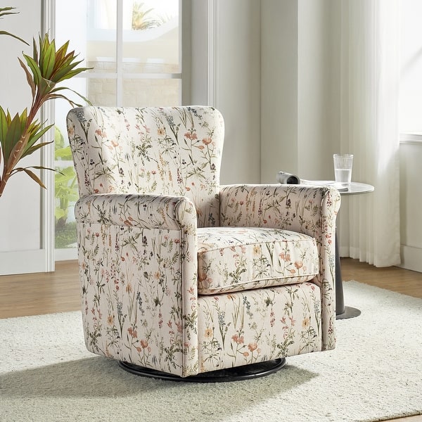 Georg Comfortable Floral Fabric Swivel Rocker Chair with Rolled Armrest ...