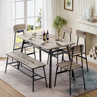 6-Piece Dining Table Set with Storage Racks 4 Chairs and Bench - Bed ...