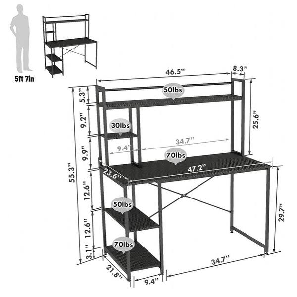 47 Inch Computer Desk with Hutch and Shelves Adjustable Storage ...