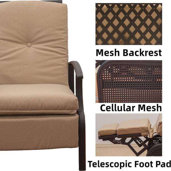 khaki Patio Recliner Chair Outdoor Adjustable Lounge Chair with ...
