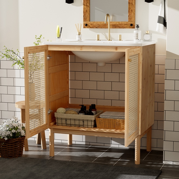 Boho Single Sink Rattan Bathroom Vanity Cabinet for Small Bathrooms 30 Bed Bath Beyond 42438584