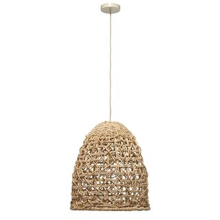 18 Inch Coastal Pendant Chandelier, Handwoven Rope Shade, Natural Brown ...