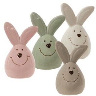 Ceramic Roly Poly Easter Bunny Figurine 4 Asstd. - Grey-White-Pink - 3. ...