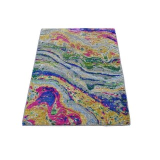 Hand Knotted Grey Modern and Contemporary with Wool & Sari Silk ...