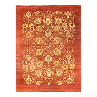 Overton Handknotted Wool Contemporary Abstract Orange Area Rug - 12' x ...