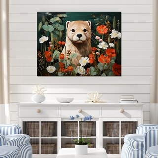 Designart "Brown Curious Otter In Blooming Meadow" Otter Wall Décor ...