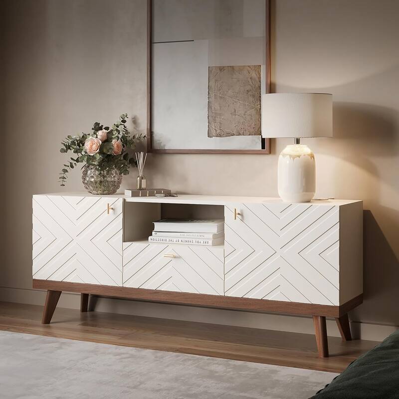 Living Skog Alba Beige TV Stand Console with Drawer Fits TV's up to 65 ...