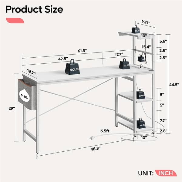 61 Inch Large Led Gamer Desk with 4 Tiers Reversible Shelves - Bed Bath ...