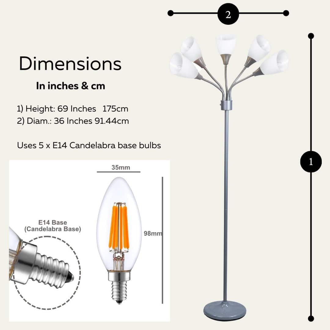 Medusa 5 Light Adjustable Floor Lamp with Acrylic Shades - 69 Inches 15 ...