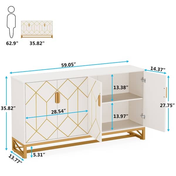 White Gold Buffet Cabinet with Storage Modern Kitchen Sideboard Storage ...