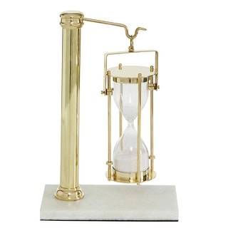 Gold Brass Hanging Sand Timer On Rectangular White Marble Base 7" X 11 ...