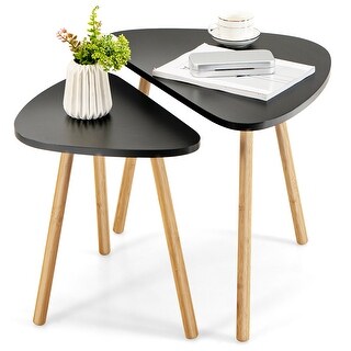 Set of 2 End Tables with Oval Triangular Tabletop Nesting Table Set ...
