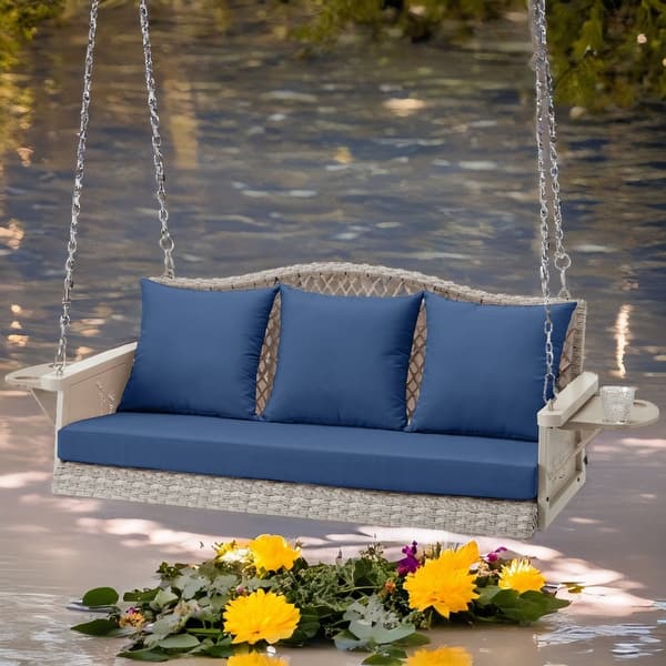 3 Seat 900 LBS Capacity Wicker Porch Swing with Cup Holder - Bed Bath & Beyond - 40371762
