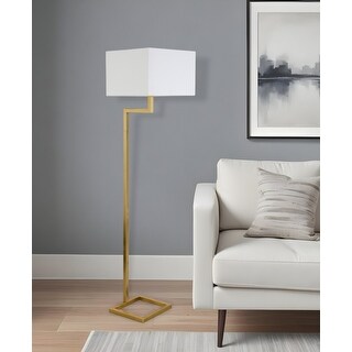 64" Brass Geometric Floor Lamp With White Fabric Rectangular Shade - 64 ...