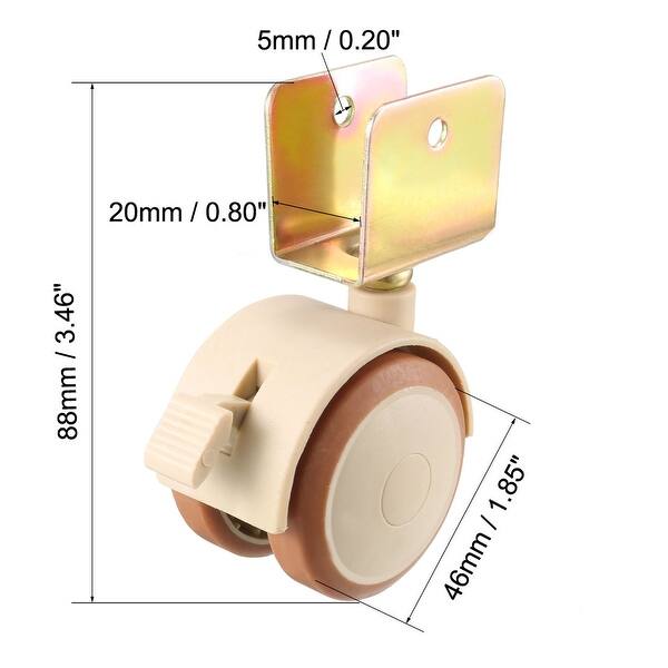 1.85 Inch Swivel Caster U-Bracket Furniture Caster Twin Wheel Brown ...