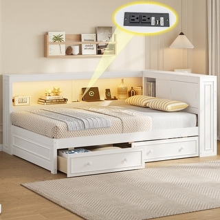 Full Size Storage Daybed with Shelf, Sliding Doors & 2 Drawers, Wood ...