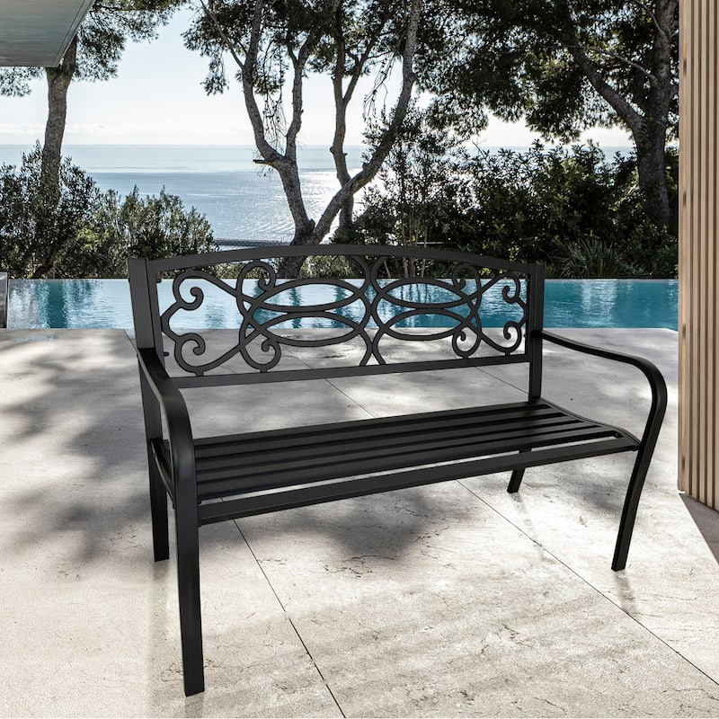 DAVEE FURNITURE Outdoor Matt Black Metal Bench - 34.25" H x 50" W x 23. ...