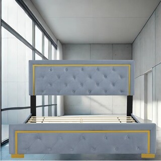 Contemporary Velvet Upholstered Platform Bed, Queen Size, with Soft ...