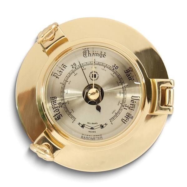 Curata Lacquered Brass Porthole Barometer with Beveled Glass - Bed Bath ...