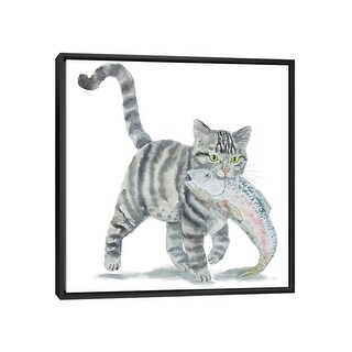iCanvas "Gray Tabby Cat And Fish" by Alexey Dmitrievich Shmyrov Framed ...