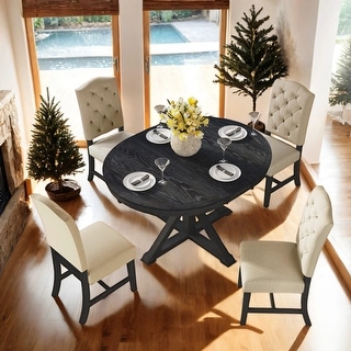 5-Piece Extendable Dining Table Set With 4 Upholstered Chairs for Home ...