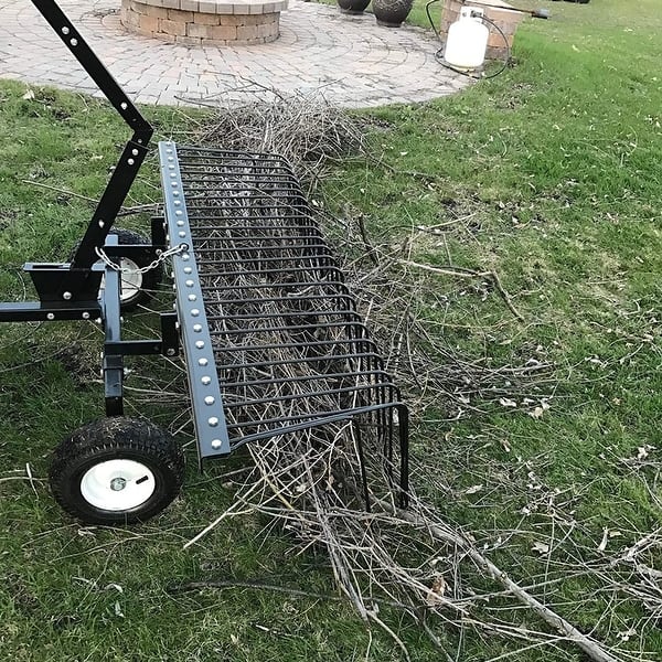 Yard Tuff 72" Pine Straw ATV Tow Behind Steel Landscape Rake w/Wheels ...