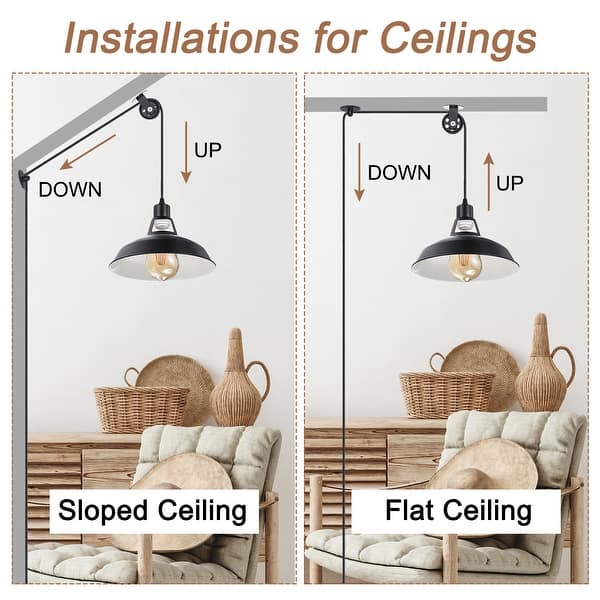 2Pcs Plug in Pendant Light Pulley Hanging Lamp with 16.4ft Cord Switch ...