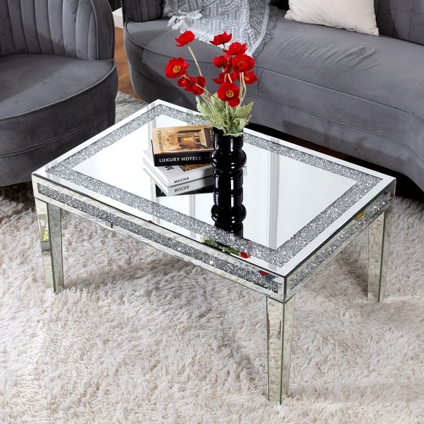 Mirrored Coffee Table with Diamond Inlay Rectangle Silver Accent Table On Sale Bed Bath Beyond 37256382
