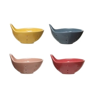 Rustic Stoneware Berry Bowls or Fruit Strainer with Handles, Set of 4 ...