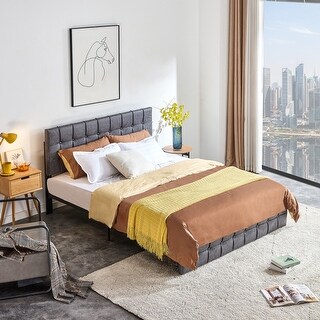 Queen Size Bed Frame, Modern Upholstered Platform Bed with Headboard ...