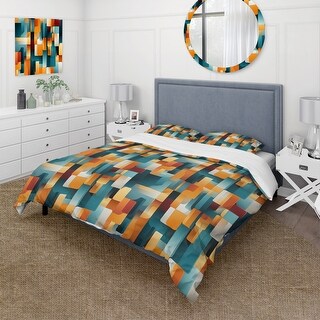Designart "Orange And Teal Popart Pop Culture Pixels" Teal Modern Bed ...