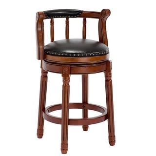 Solid Wood Bar Stools Set with Leather Seat and 360 Degree Swivel Base ...