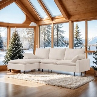 Stylish & Simple L-Shaped Linen Sectional Sofa with Right Chaise ...