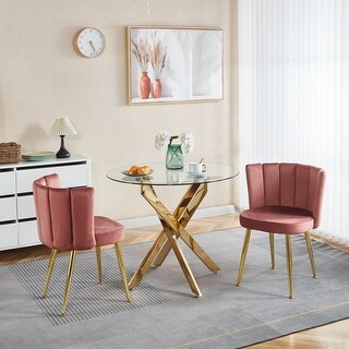 Velvet Upholstered Chairs with Golden Legs,Dining Chair Set of 2,Pink ...