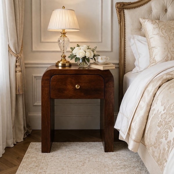 Artisan Furniture Solid Wood Curved Bedside Table,1 Drawer , Brown ...