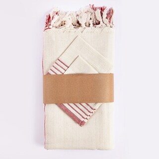 Boho Red and Cream Striped Tablecloth Set - Bed Bath & Beyond - 35452971