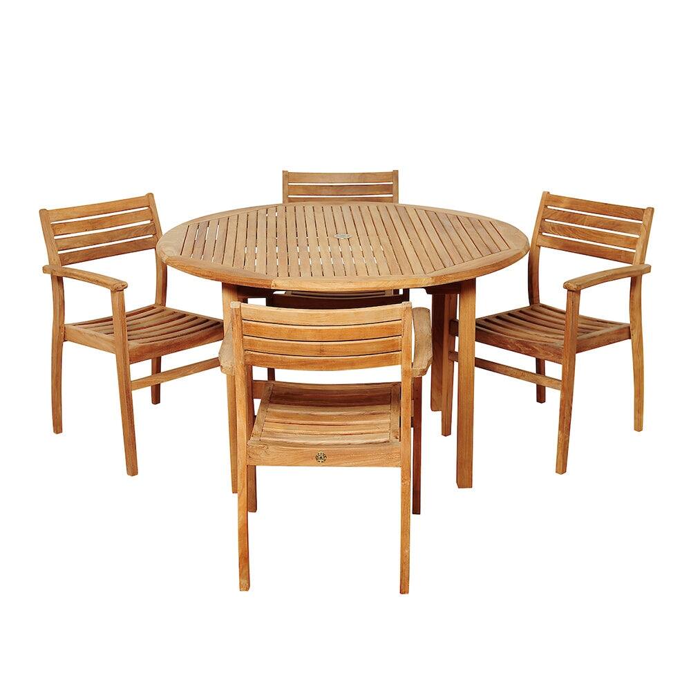 Alex 5-Piece Outdoor Dining Set Teak Round Table Patio Furniture ...