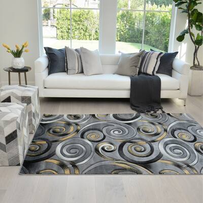 HR Spiral/Swirls Modern Contemporary Hand Carved Area Rug 3-D effect ...