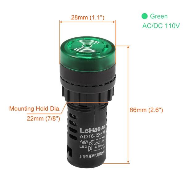 AC/DC 110V Indicator Light with Buzzer Green Flashing Alarm 22mm Panel ...