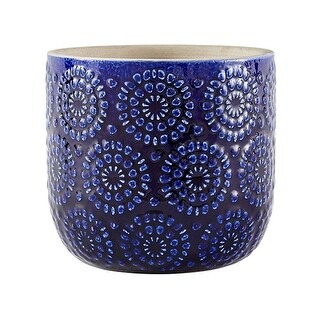 Blue Floral Embossed Planter Flower Pot - Bed Bath & Beyond - 37610998
